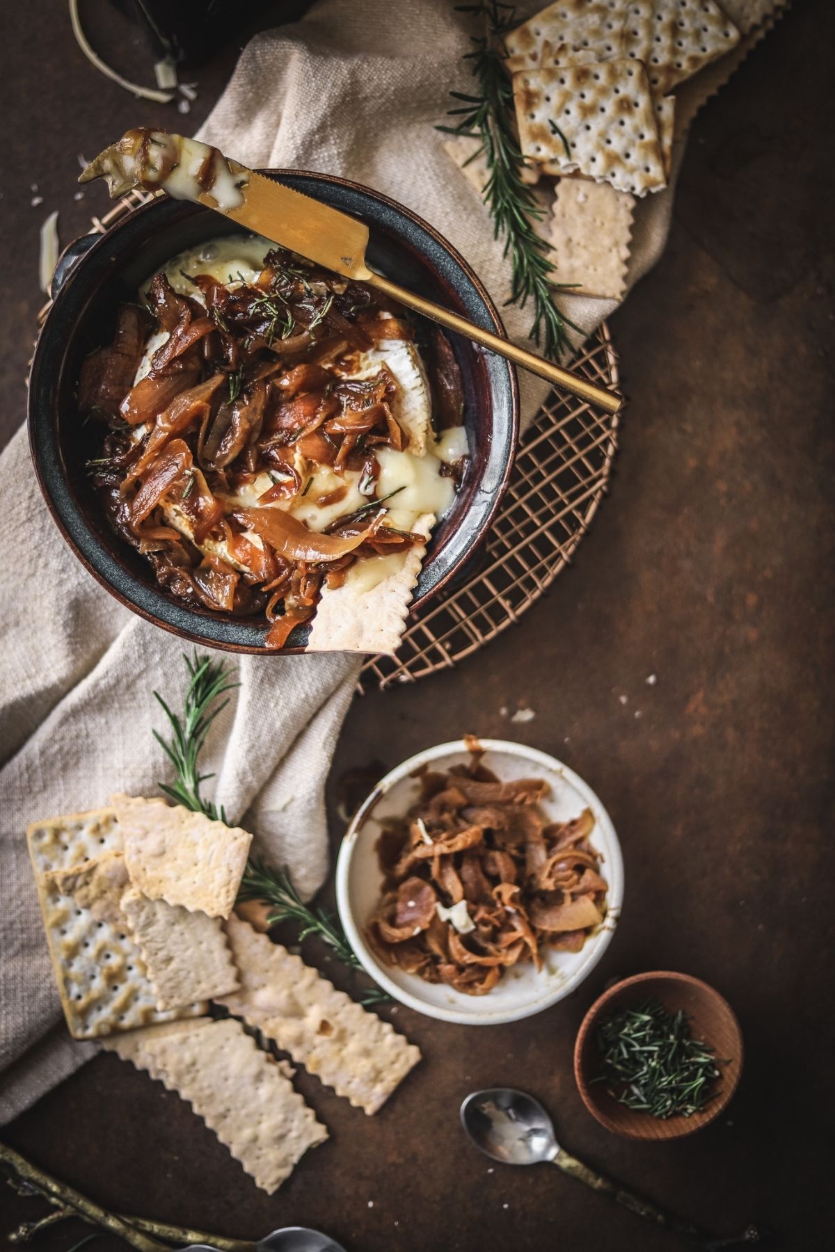 Baked Brie with Caramelized Onions, Balsamic Vinegar & Rosemary