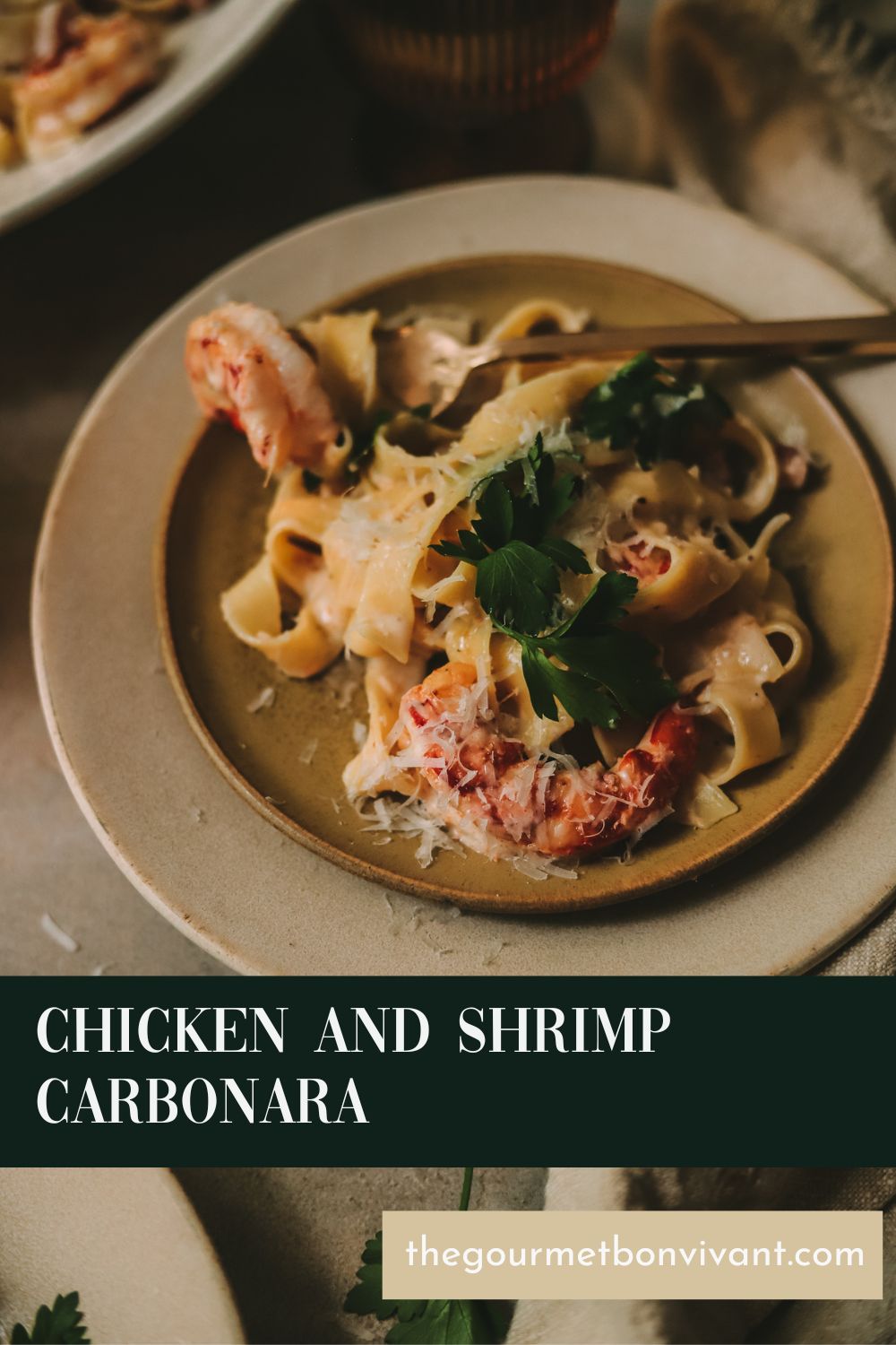 Chicken and Shrimp Carbonara - The Gourmet Bon Vivant