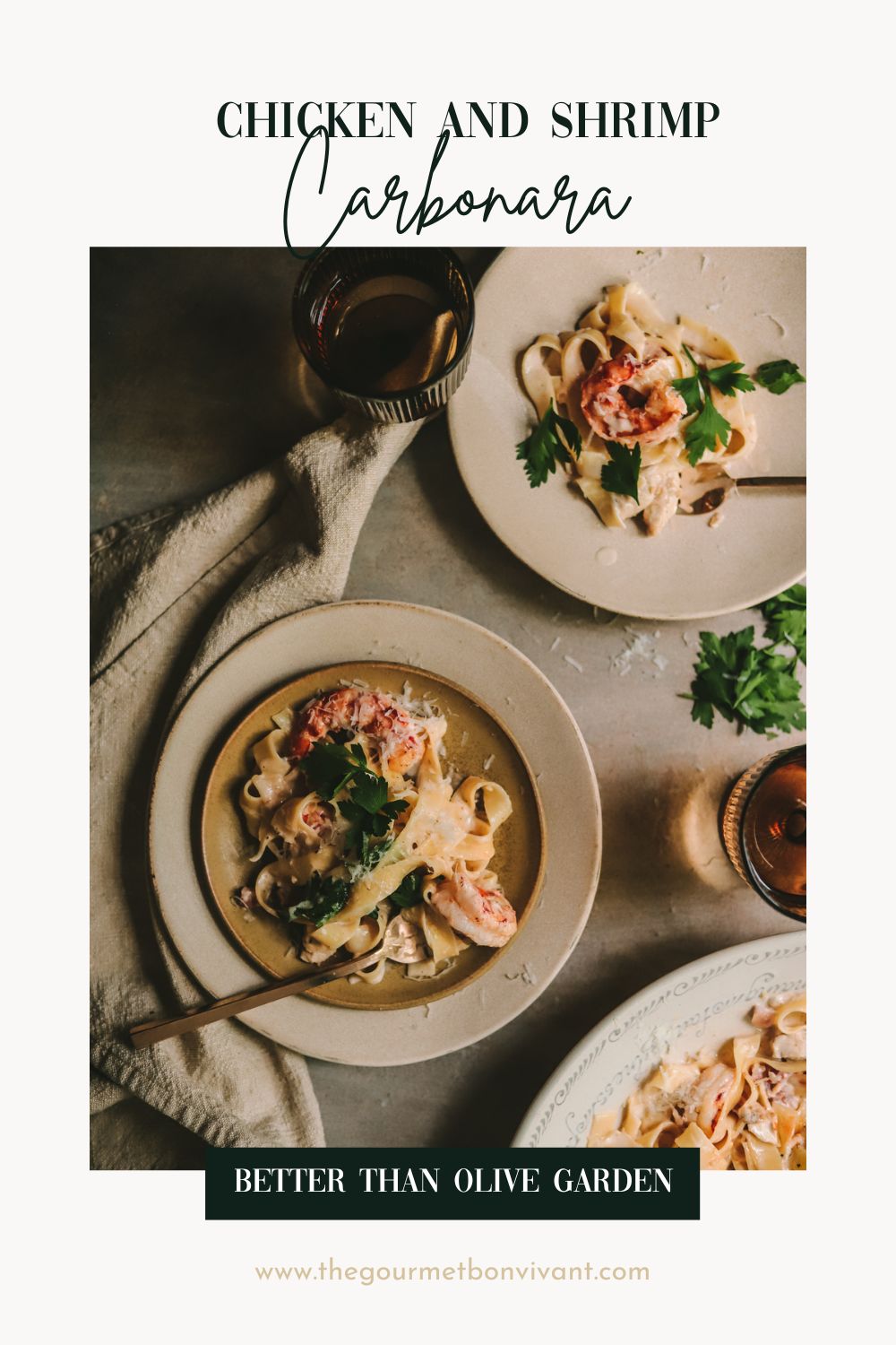 Chicken and Shrimp Carbonara - The Gourmet Bon Vivant
