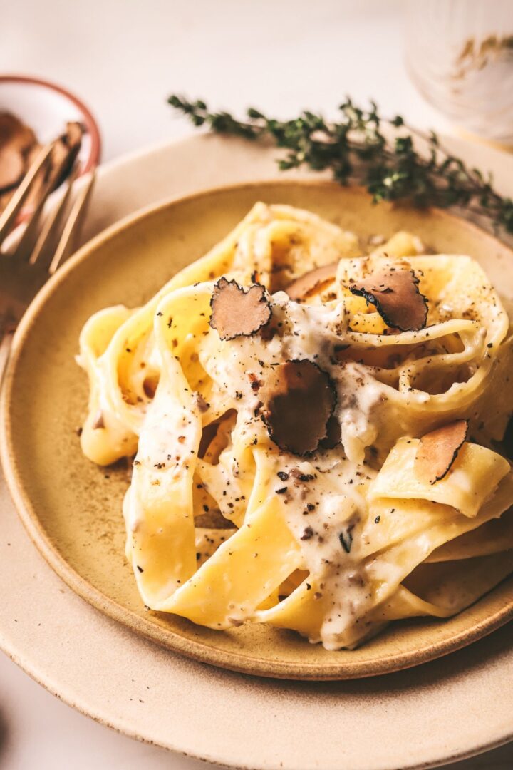 Black Truffled Pasta (with Creamy White Wine Sauce)